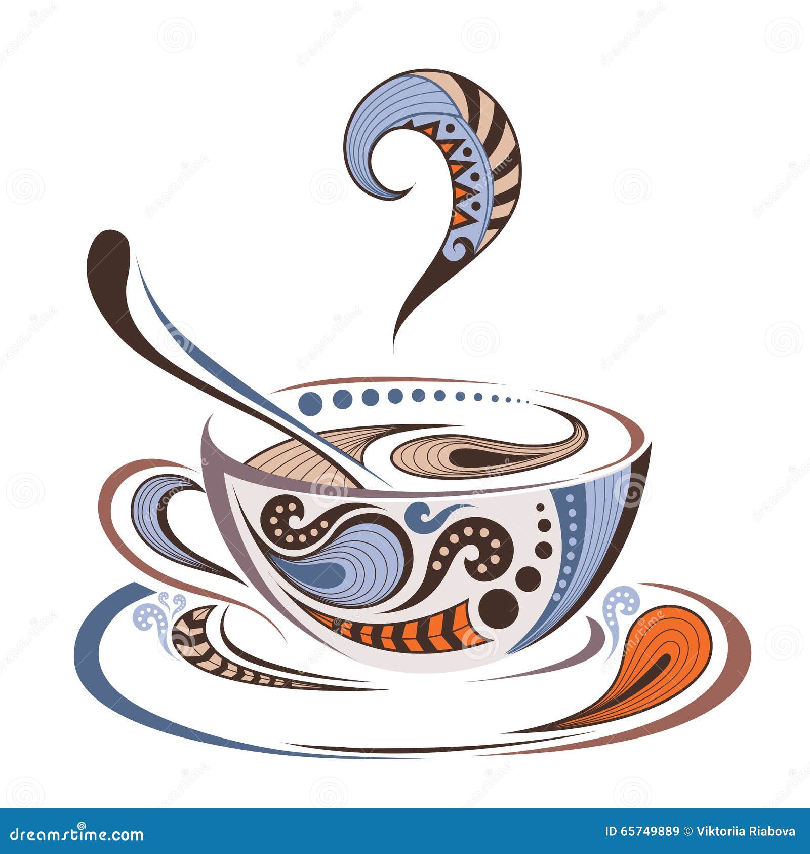 Patterned Colored Cap of Coffee. Batik/tattoo Design Stock Vector ...