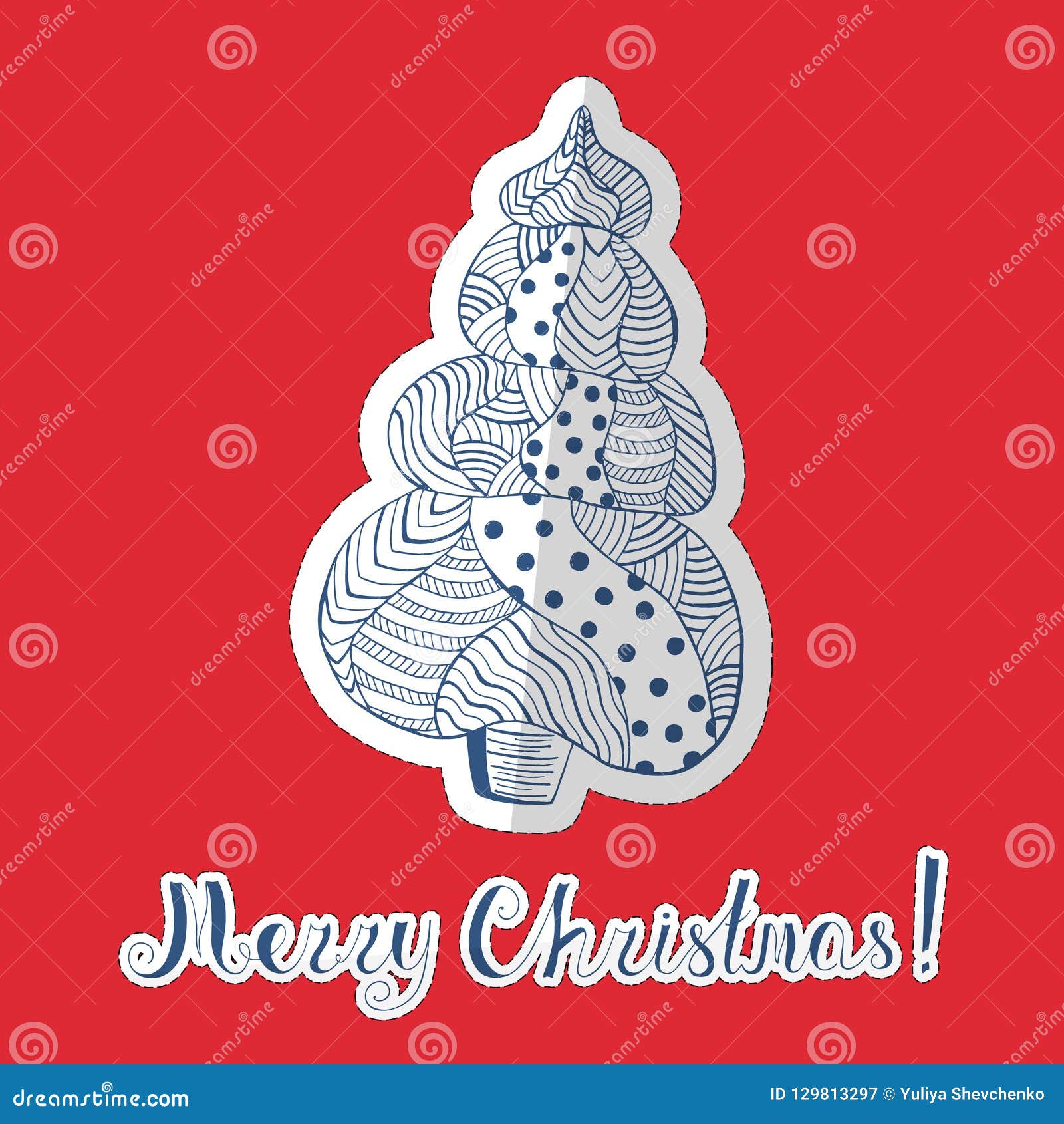 Patterned Colored Christmas Tree Made As Sticker Stock Vector ...