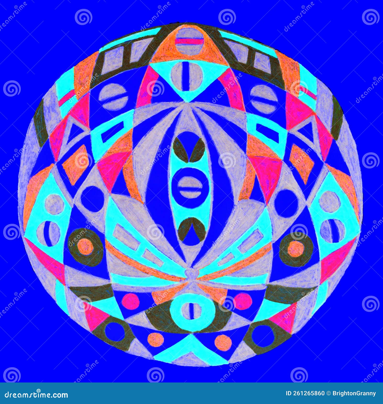 A Patterned Colourful Round Shape on a Blue Background. Stock ...