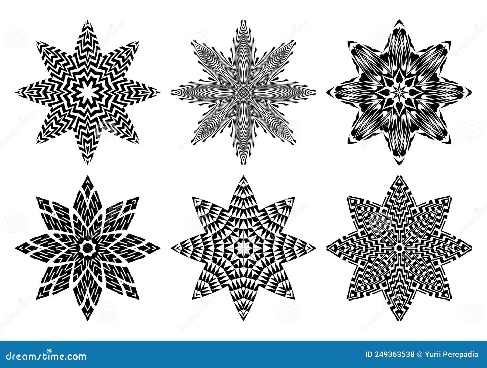Patterned Eight-point Stars Set. Vintage Templates for Tattoo Design ...