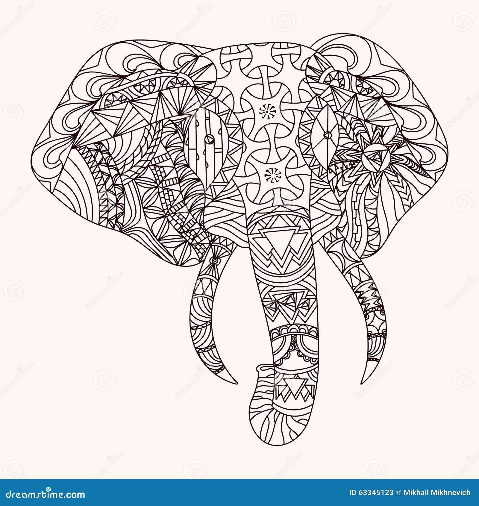 Patterned elephant stock vector. Illustration of line - 63345123