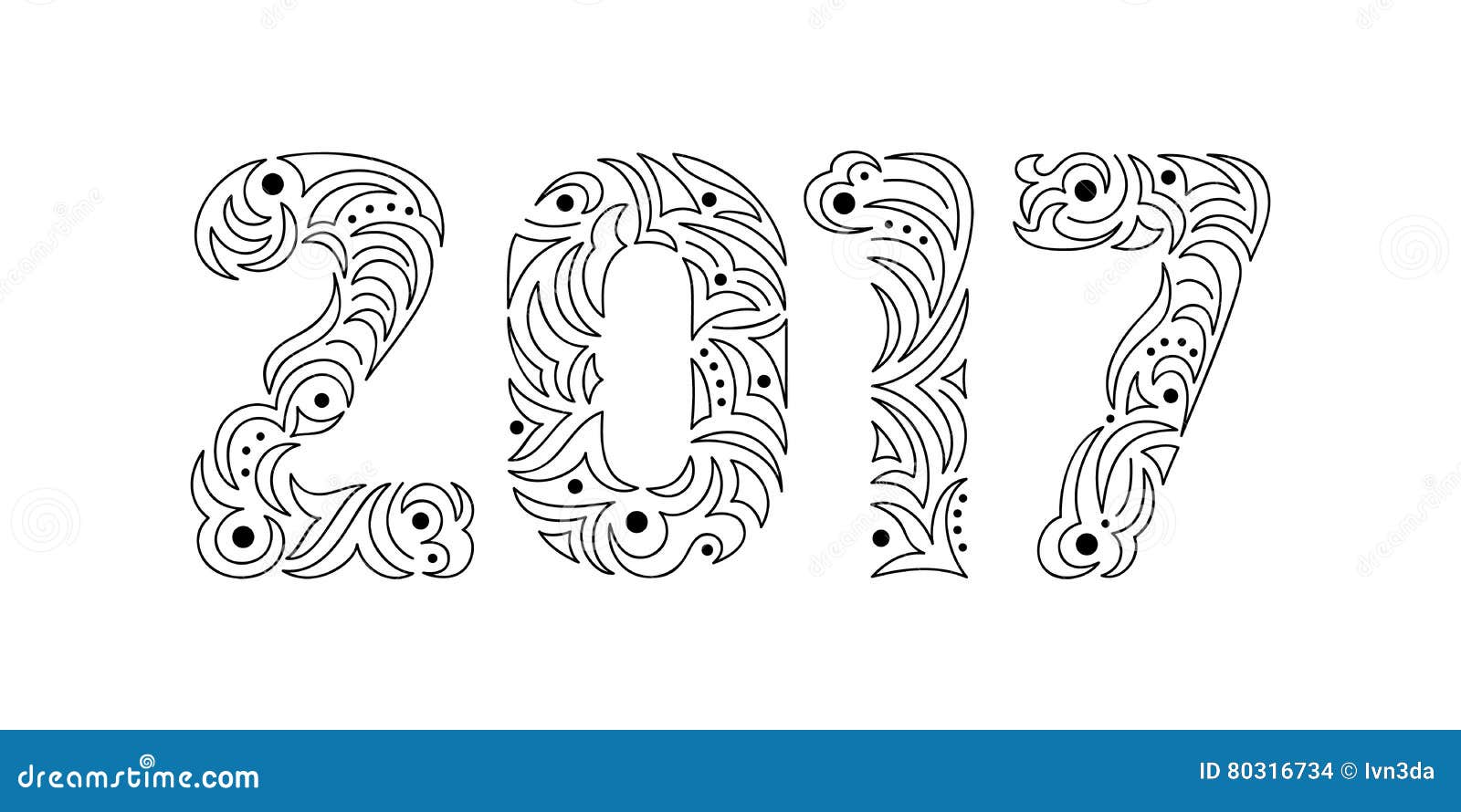 Patterned Letters Font. Outline Hand Drawn Symbol of the Year 2017 ...