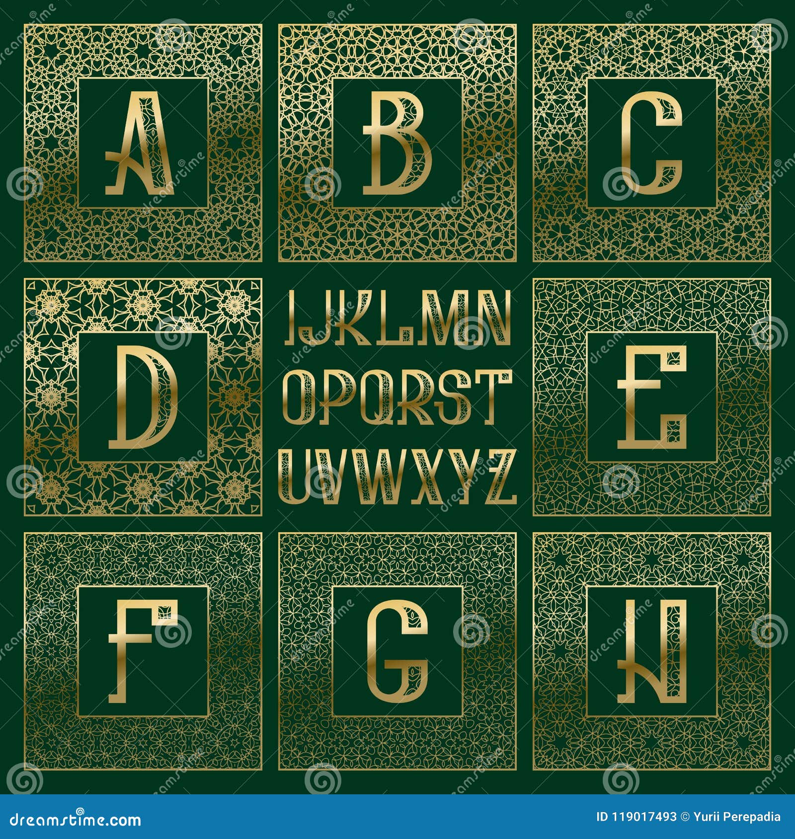 Patterned Monogram Kit. Golden Letters and Ornamental Square Frames for ...