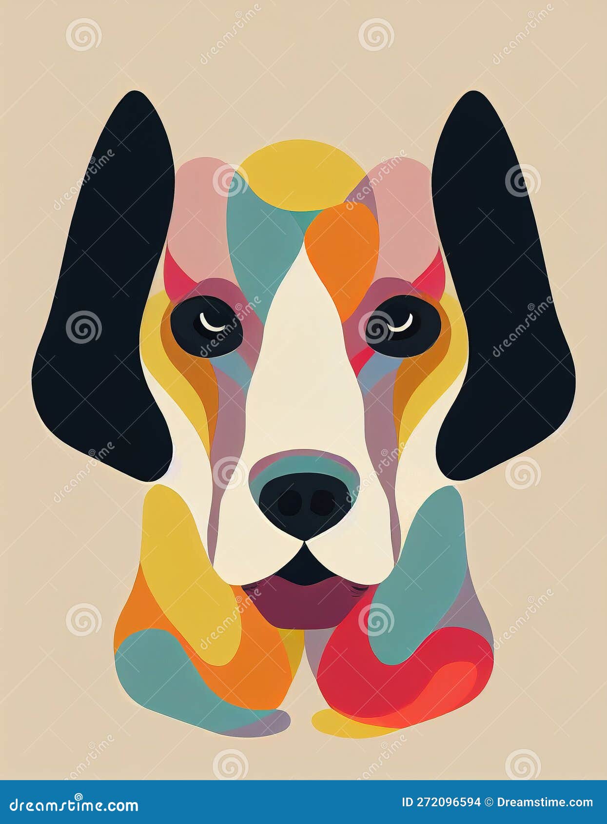 Patterned Multicolor Simple Portrait of a Dog. Multicolor Ornamental ...