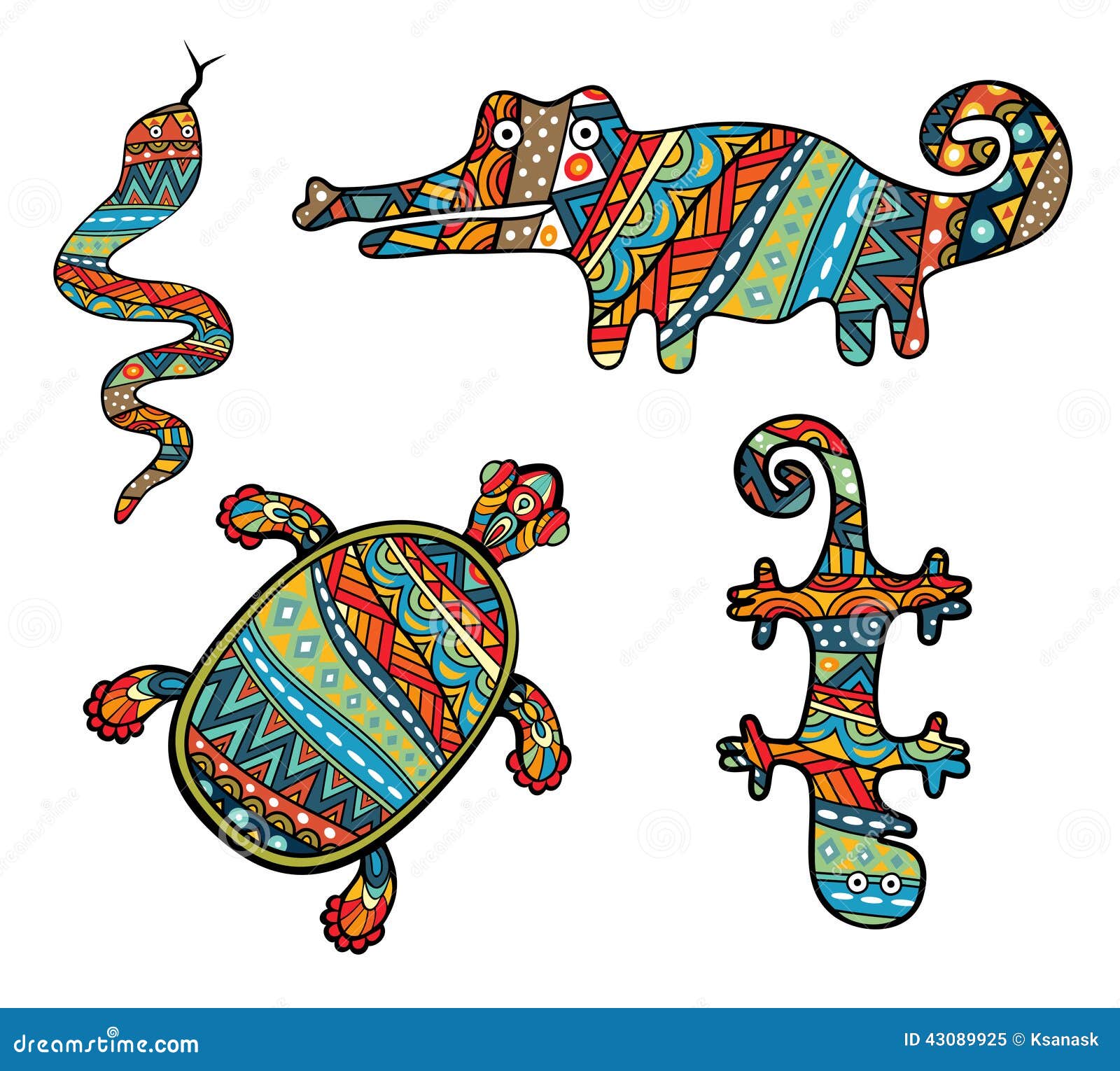 Patterned Reptiles stock vector. Illustration of contour - 43089925