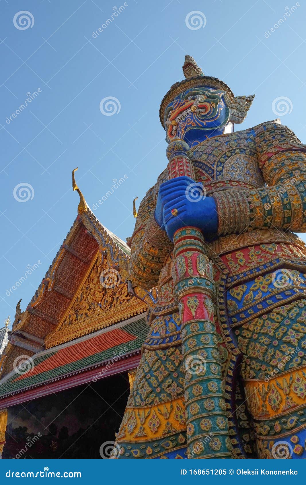 Patterned Sculpture of a Demonic Warrior Near a Buddhist Temple Stock ...