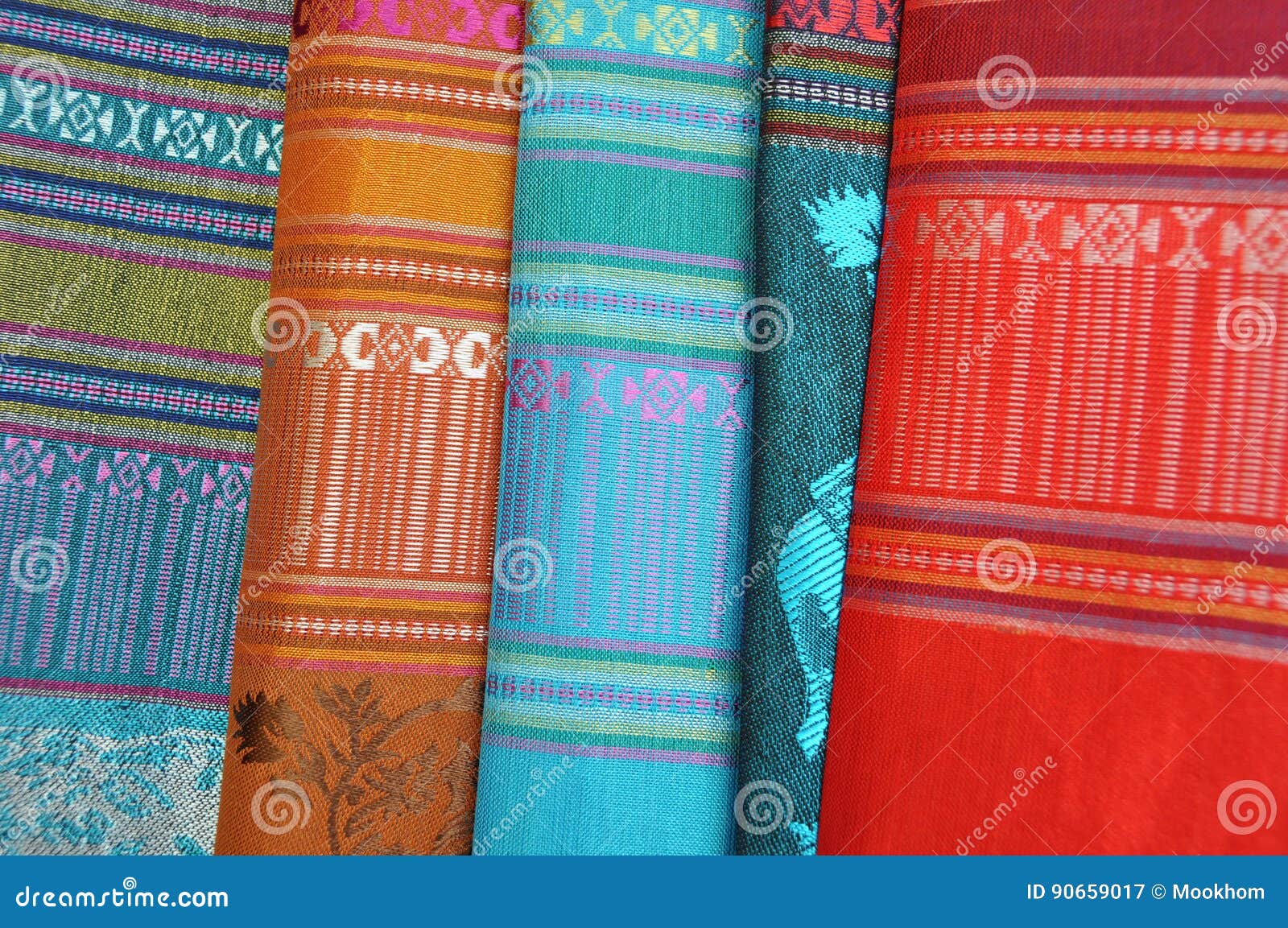 Patterned Silk Fabrics from Thailand Stock Image - Image of blue ...