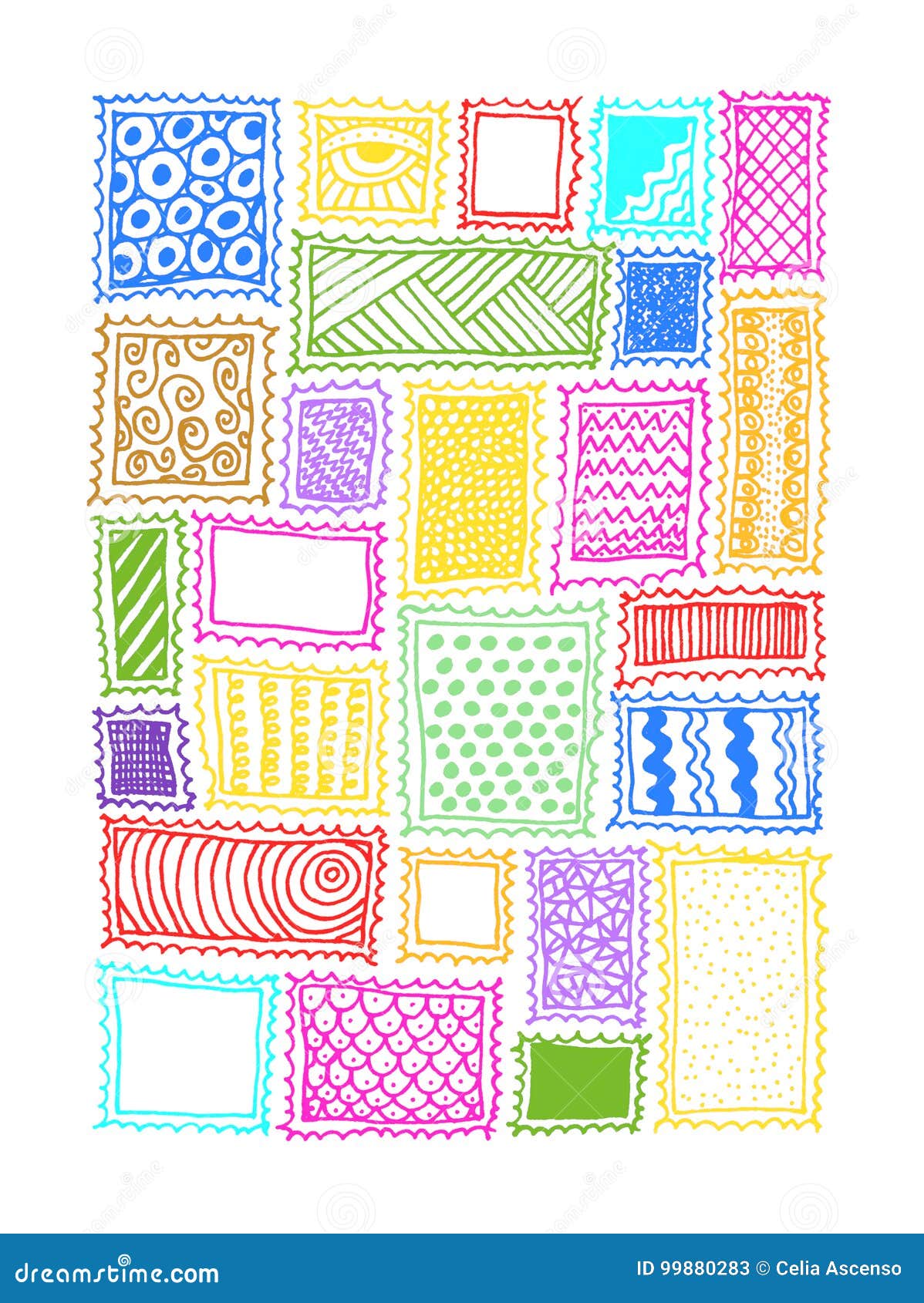Patterned Stamps Colorful Background Stock Illustration - Illustration ...