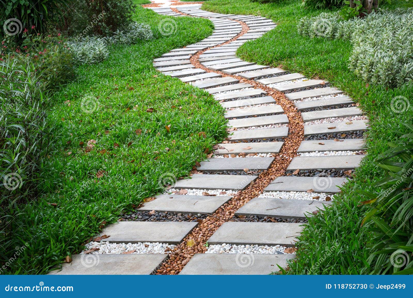 Pattern Stone Walkway in the Park. Stock Photo - Image of curve, forest ...