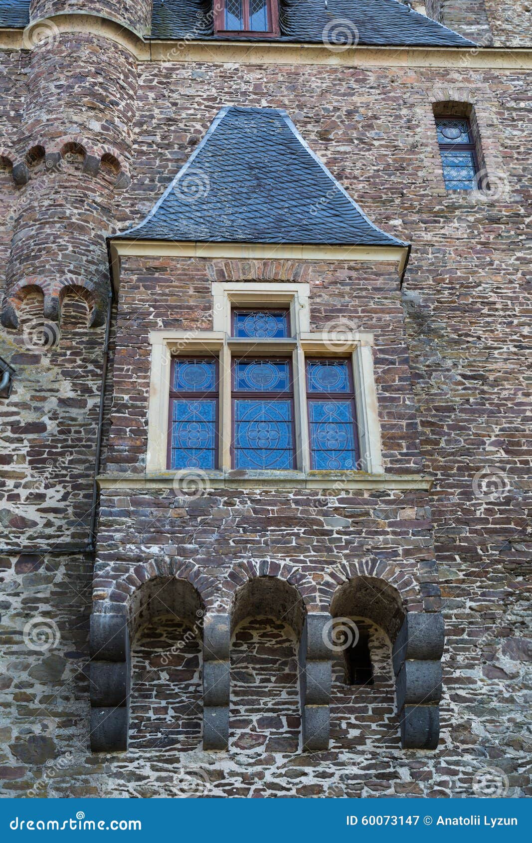 Patterned Window on Stone Wall of Medieval Castle. Stock Image - Image ...