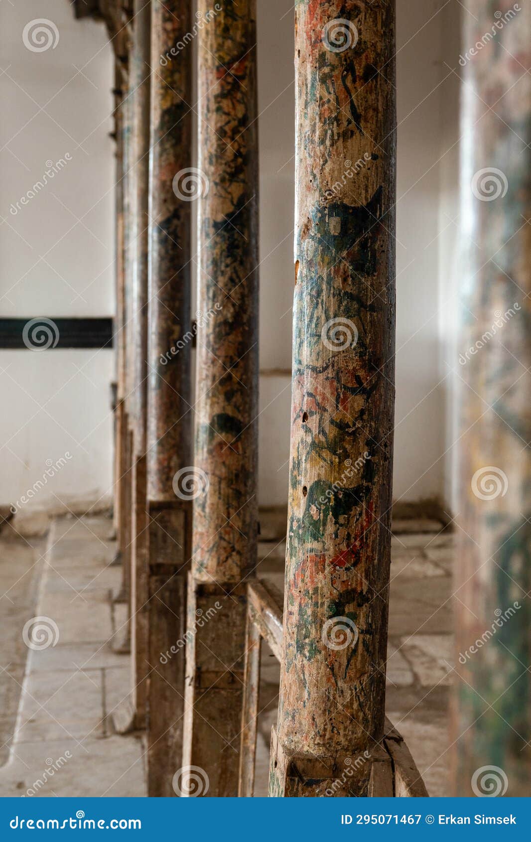 Patterned Wooden Poles Inside the Church Stock Image - Image of ...