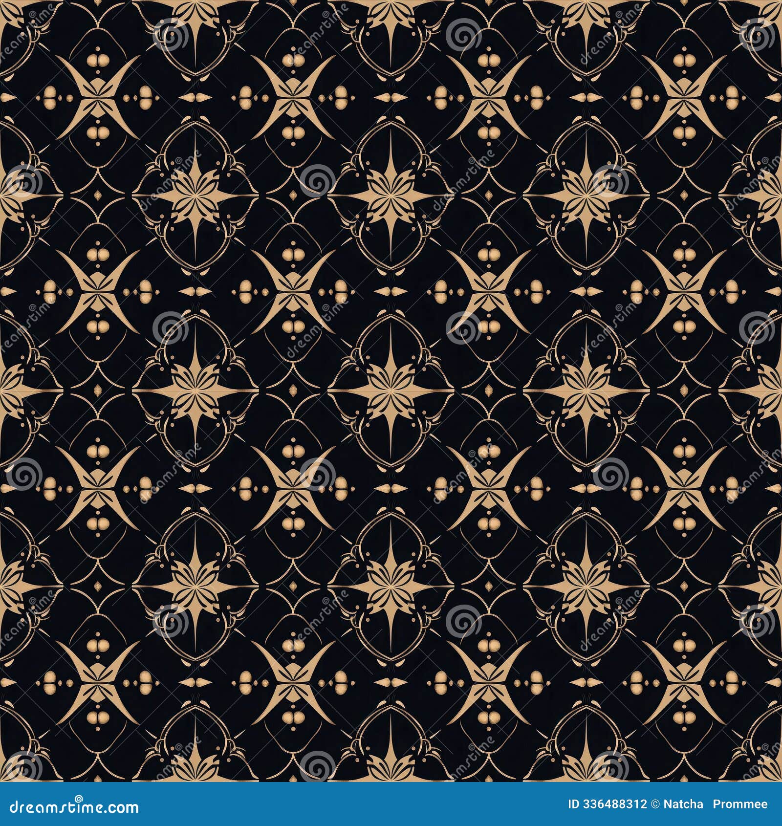 Seamless Circular Floral Wire Pattern, Black Background. Stock ...