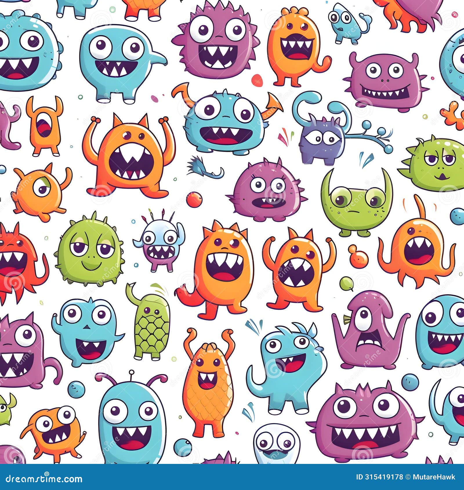 Seamless Pattern with Cute Monsters. Cartoon Vector Illustration for ...