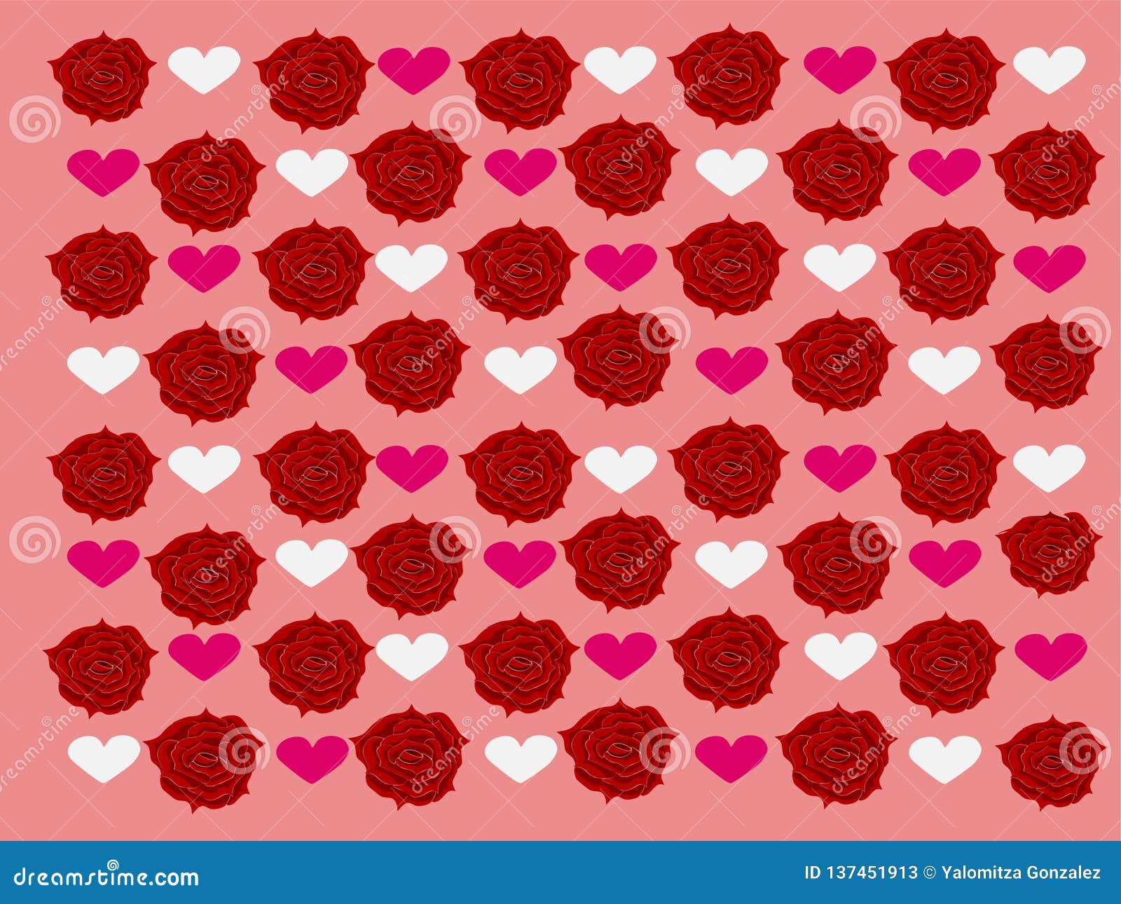 Patterns of Beautiful Red Roses with Pink Background and White and Pink ...