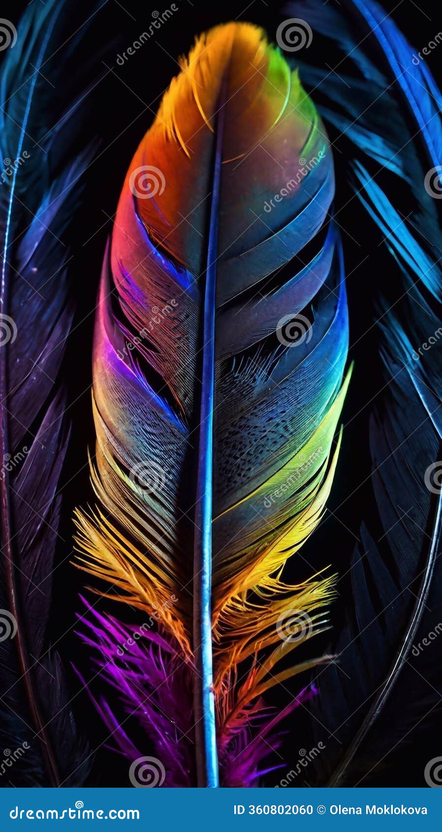 Patterns on Bird Feathers Featuring Neon Reflections and a Dark Jungle ...