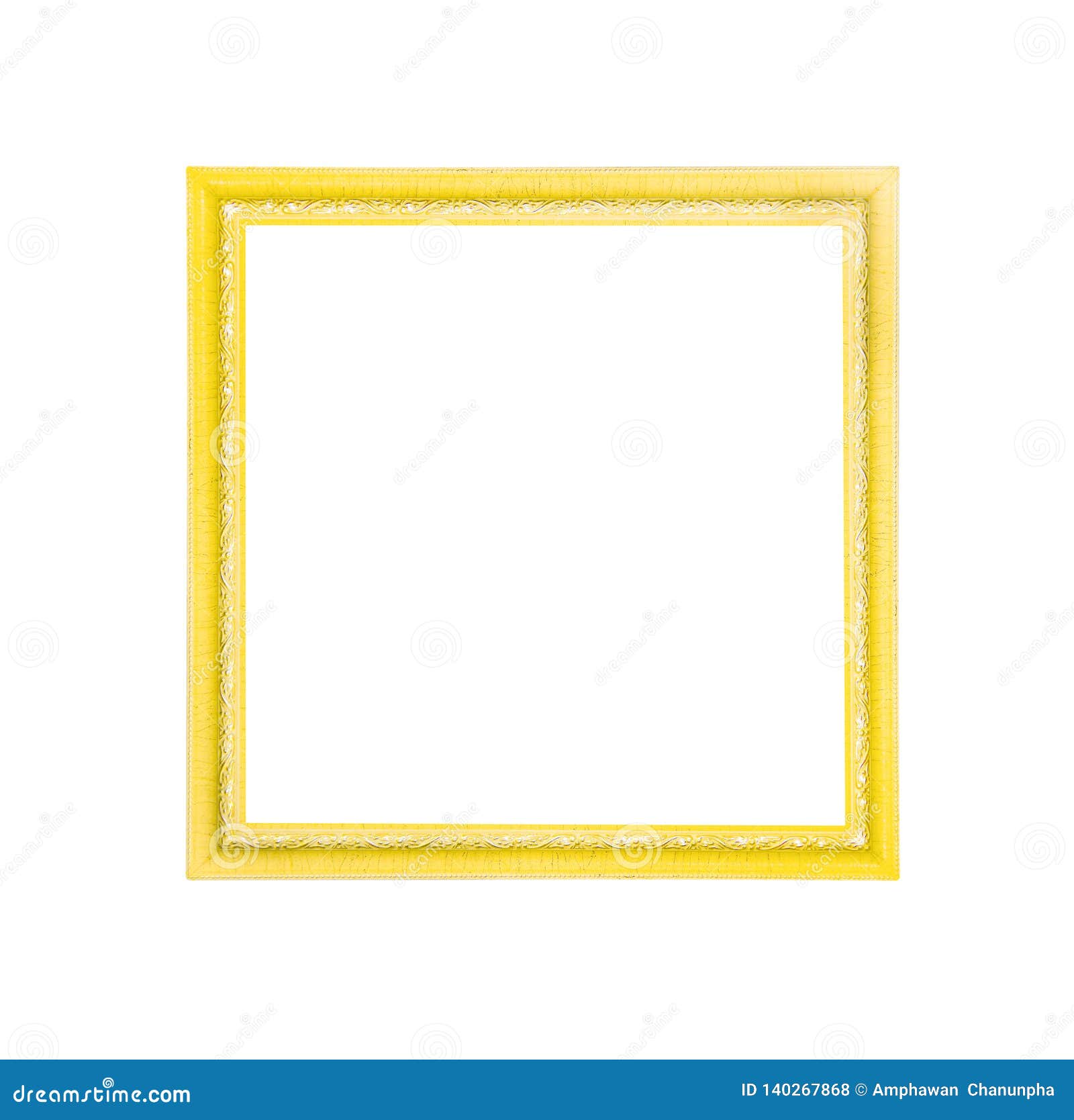 Patterns of Bright Yellow or Gold Picture Frame Isolated on White ...