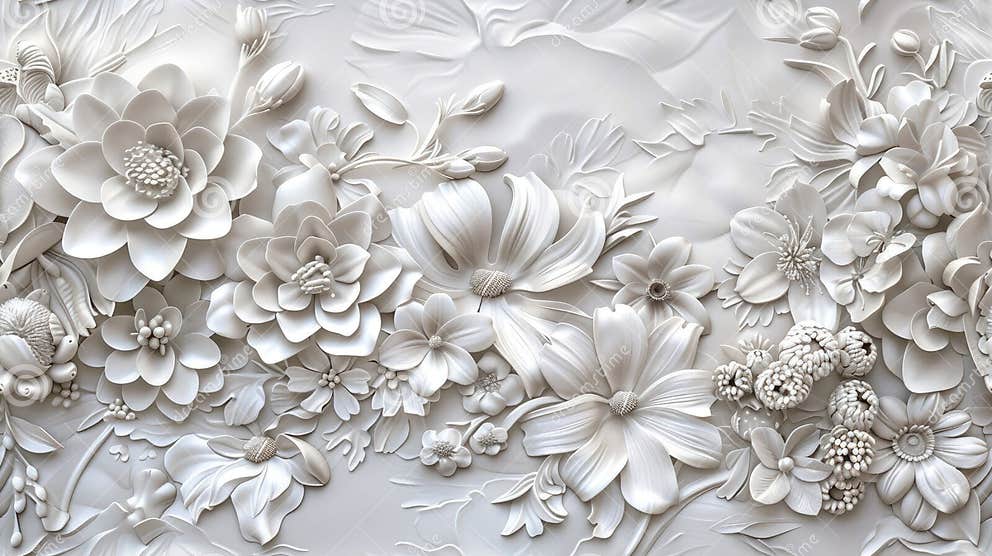 Patterns on the Ceiling Gypsum Sheets of White Flowers, Plaster ...