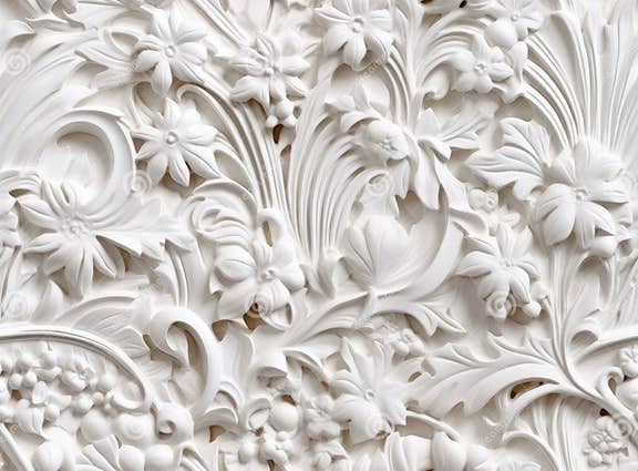 Patterns on the Ceiling Gypsum Sheets of White Flowers, Plaster ...