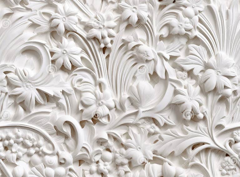 Patterns on the Ceiling Gypsum Sheets of White Flowers, Plaster ...