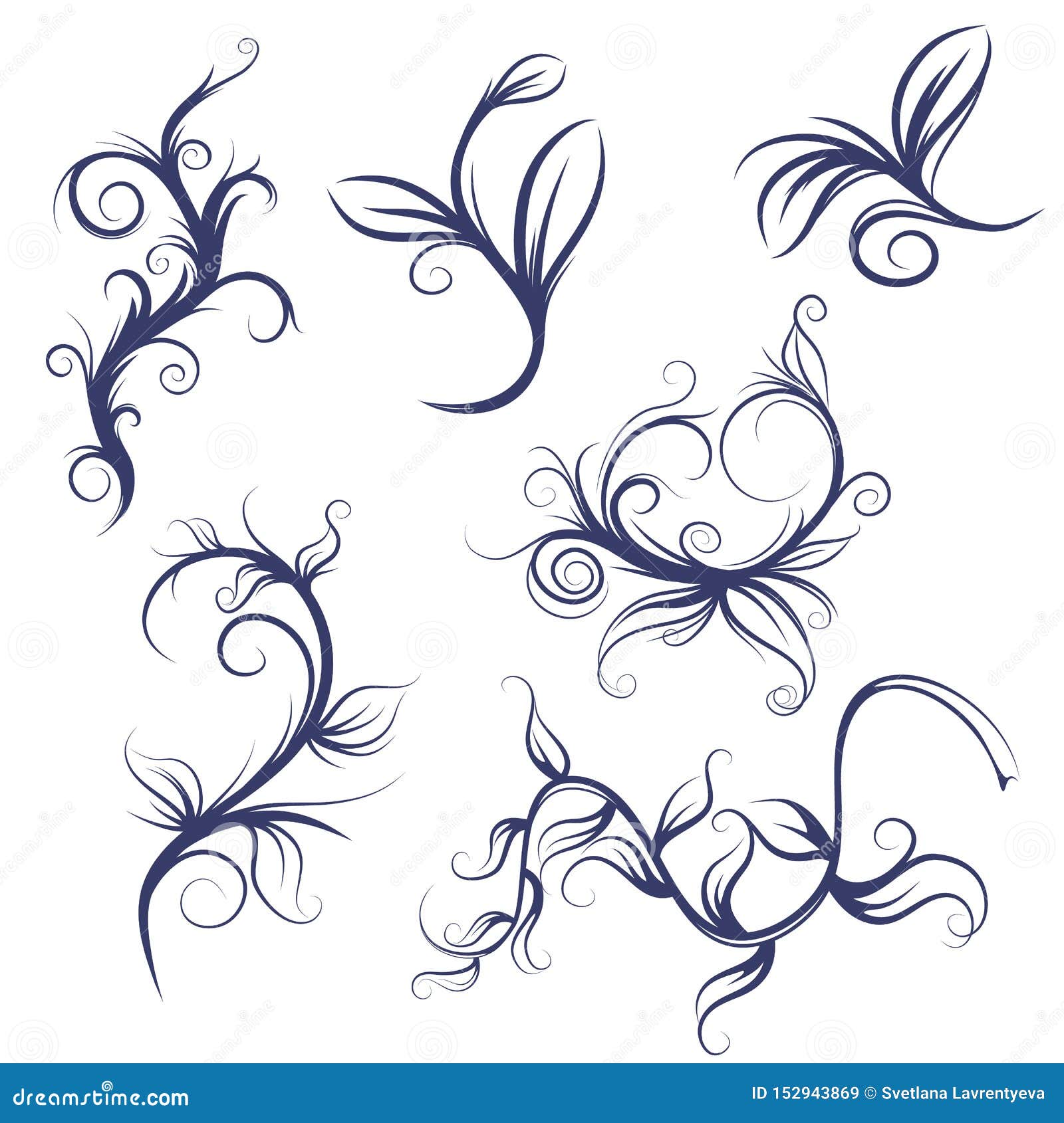 Patterns and Curls, Isolated on White Background Stock Vector ...