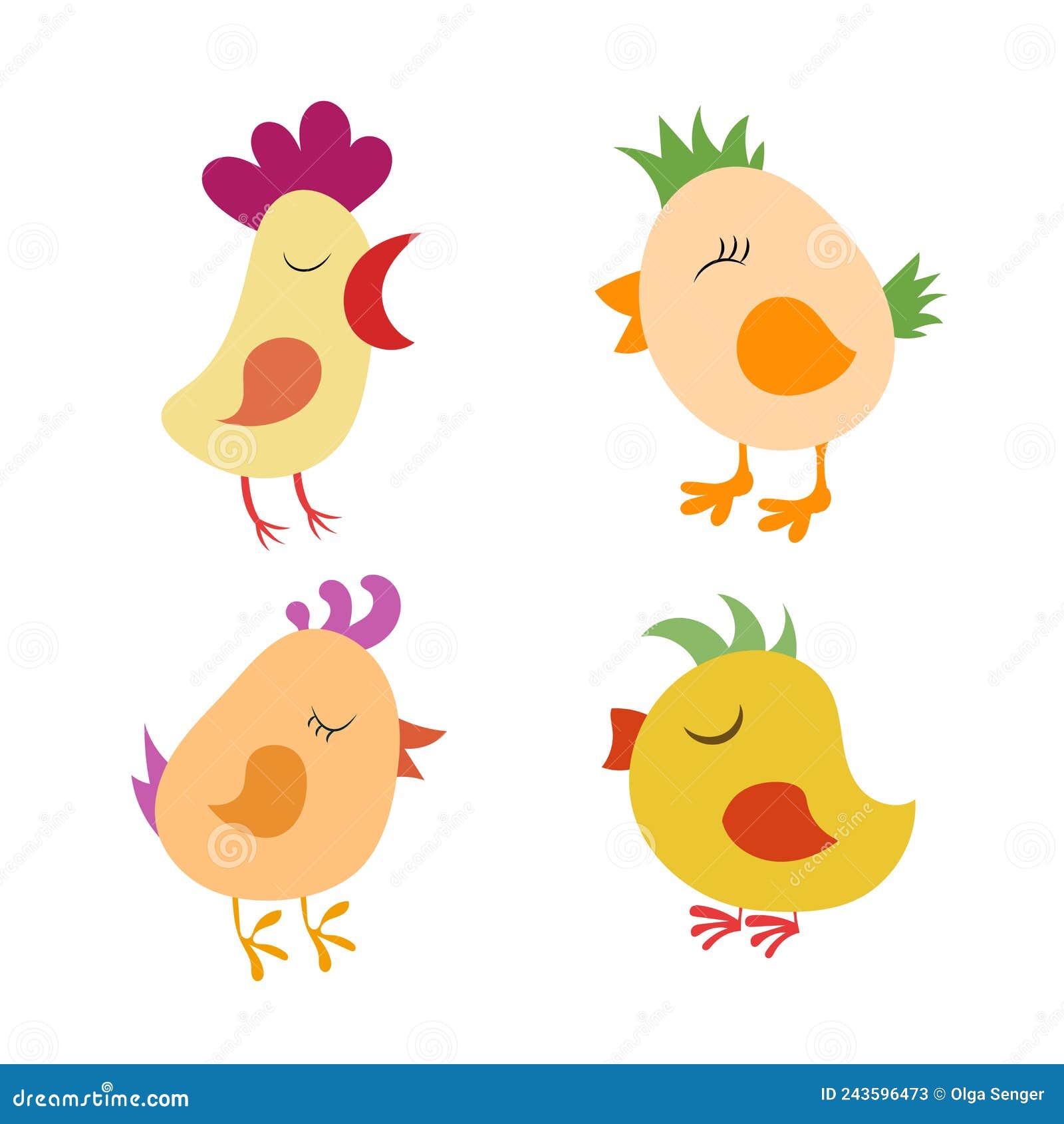 Four Funny Chicks Icons Set Stock Vector - Illustration of animal ...