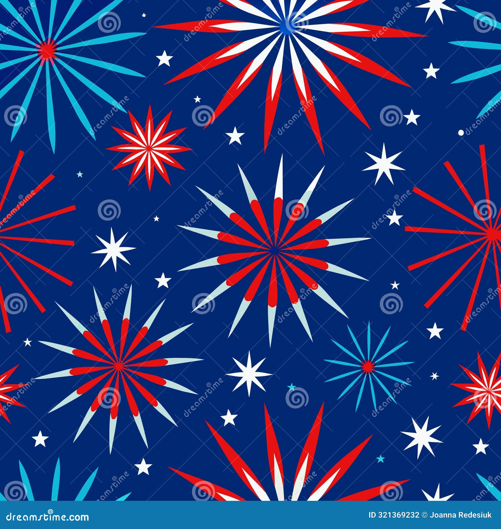 Patterns and Fireworks are Scattered Across a Dark Blue Background ...