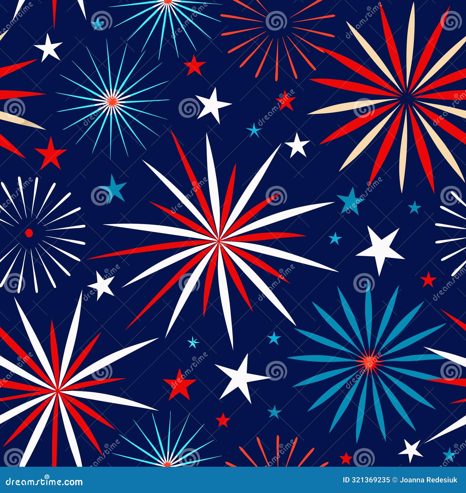 Patterns and Fireworks are Scattered Across a Dark Blue Background ...
