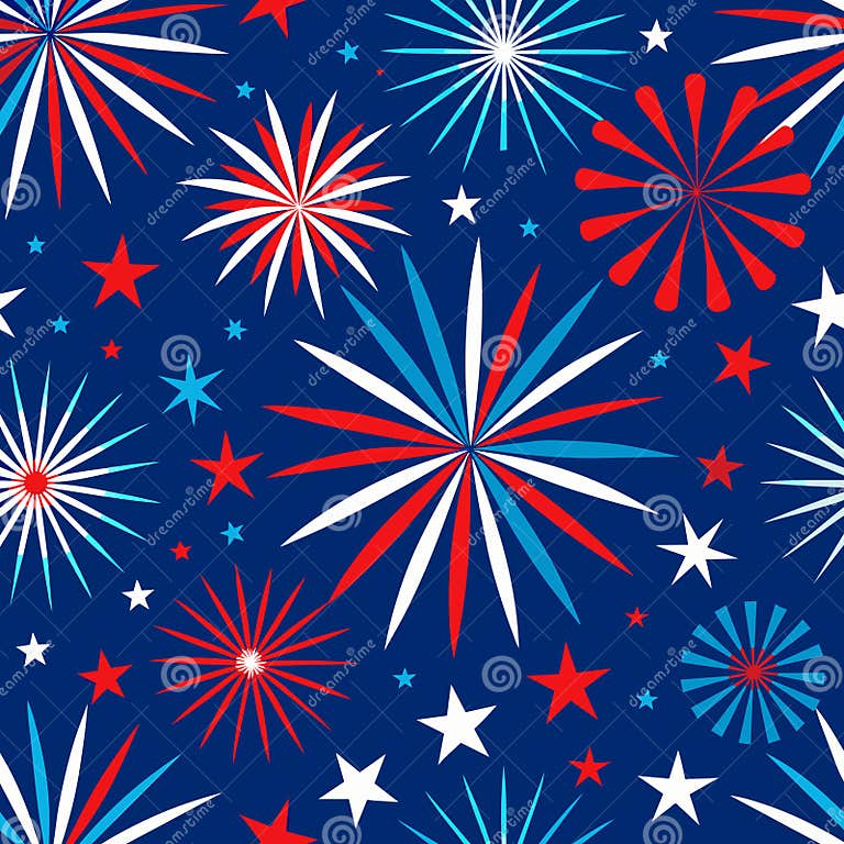 Patterns and Fireworks are Scattered Across a Dark Blue Background ...