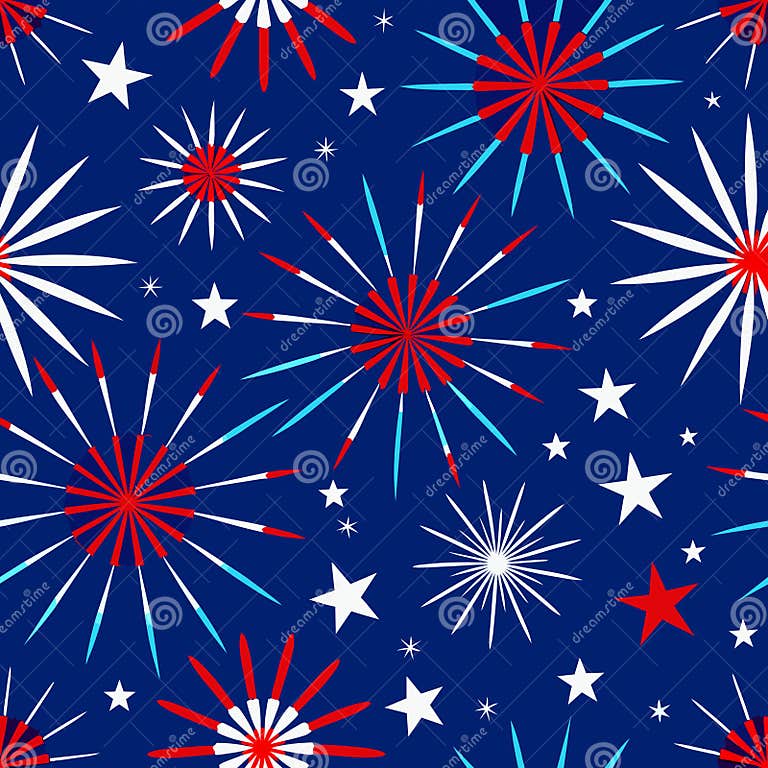 Patterns and Fireworks are Scattered Across a Dark Blue Background ...
