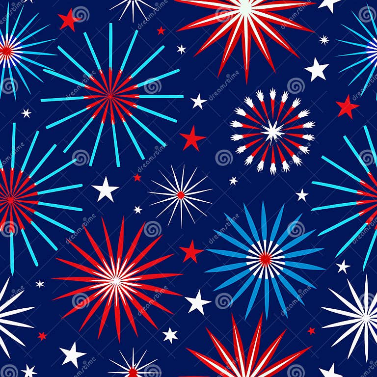 Patterns and Fireworks are Scattered Across a Dark Blue Background ...