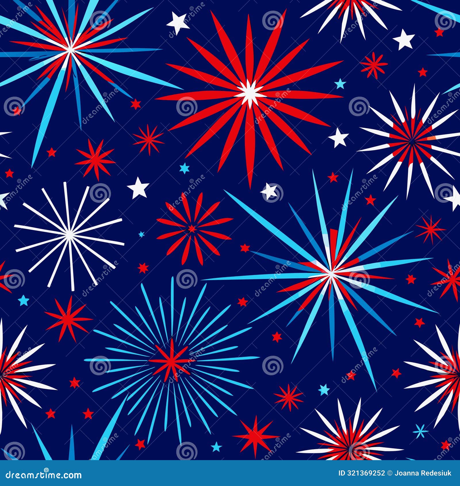 Patterns and Fireworks are Scattered Across a Dark Blue Background ...