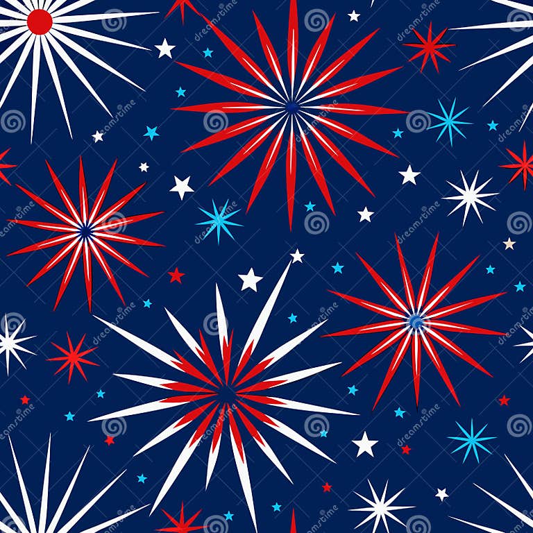 Patterns and Fireworks are Scattered Across a Dark Blue Background ...