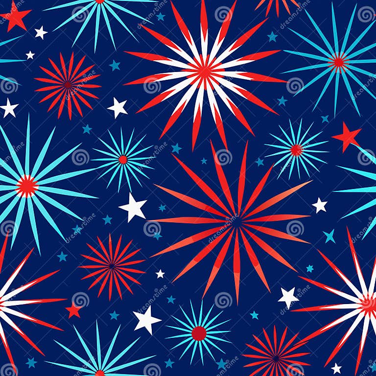 Patterns and Fireworks are Scattered Across a Dark Blue Background ...