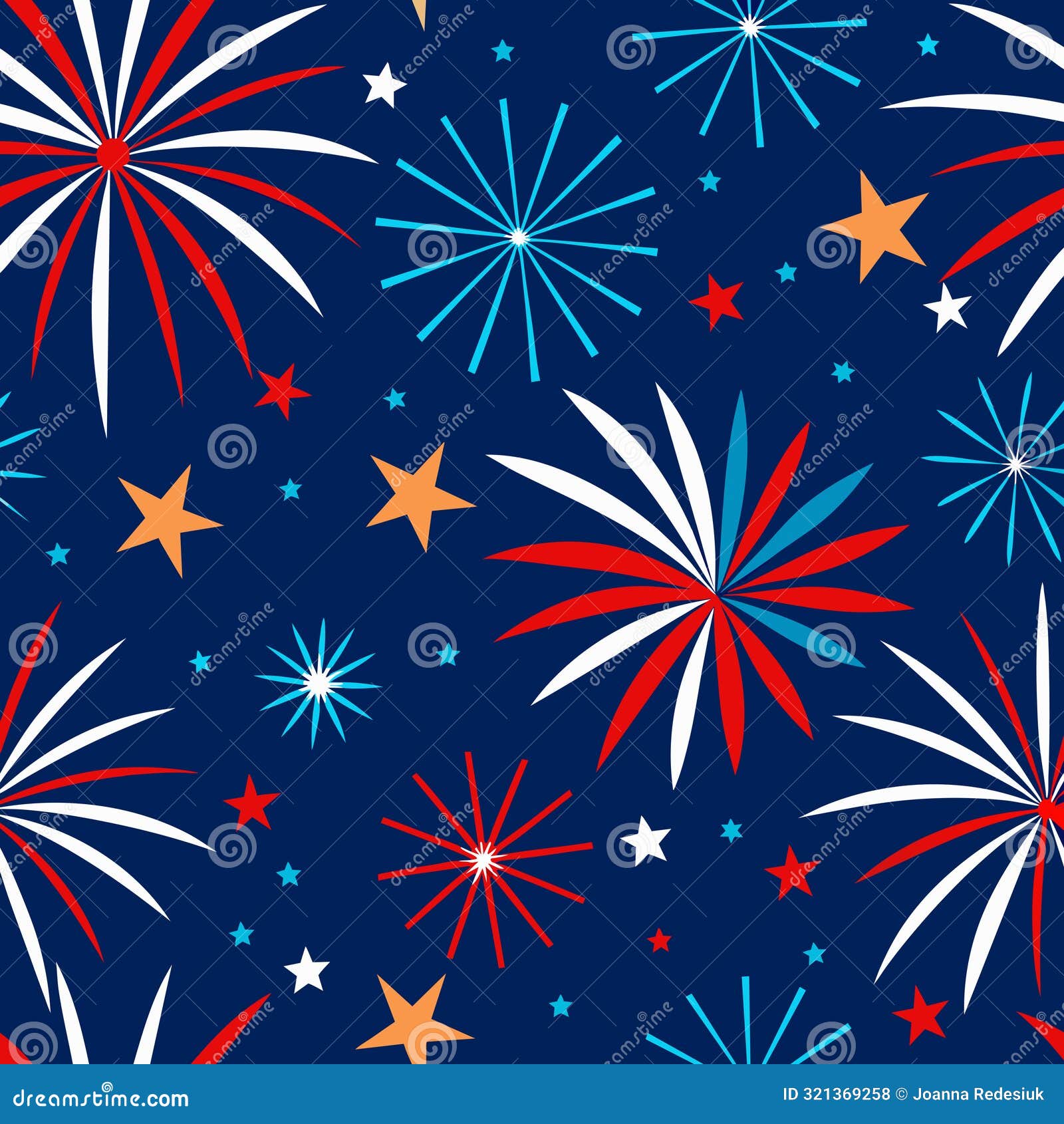 Patterns and Fireworks are Scattered Across a Dark Blue Background ...