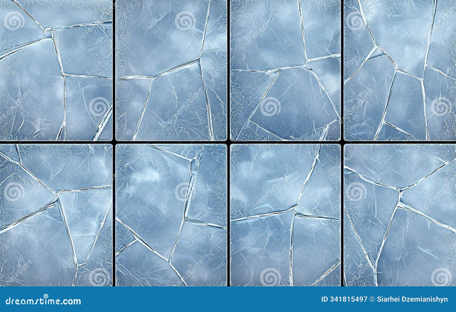 Patterns of Fractured Glass Panels Showing a Blue Backdrop Reflecting ...