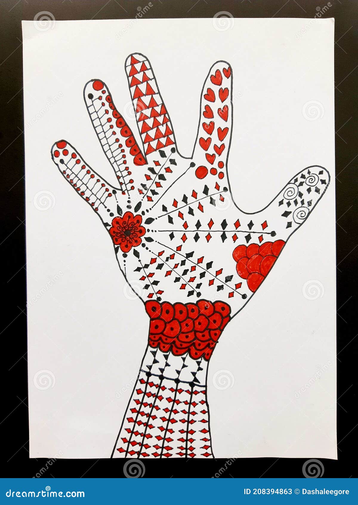 Patterns on a hand stock illustration. Illustration of draw - 208394863
