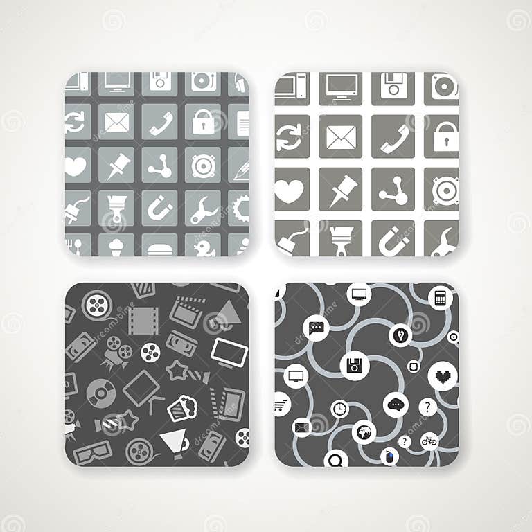 Patterns with icons set stock vector. Illustration of icon - 31709057
