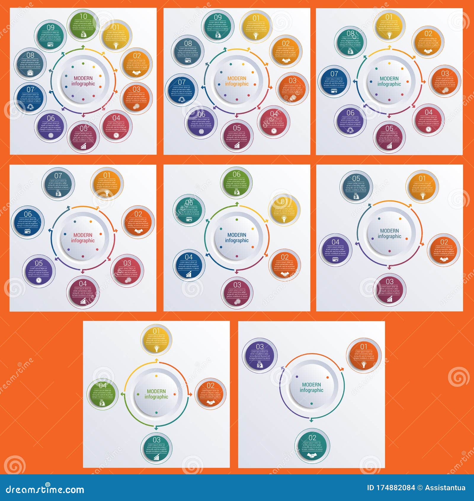 Patterns for Infographics 3, 4, 5, 6, 7, 8, 9, 10 Positions Colorful ...