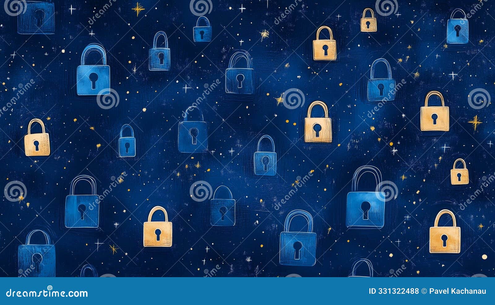Patterns of Numeric Symbols and Locks Fill a Cosmic Blue Background ...