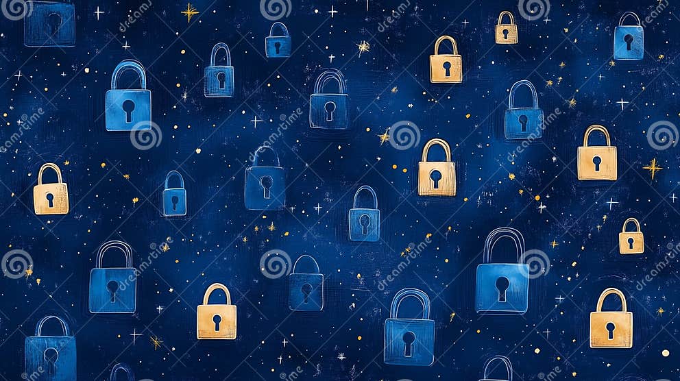 Patterns of Numeric Symbols and Locks Fill a Cosmic Blue Background ...