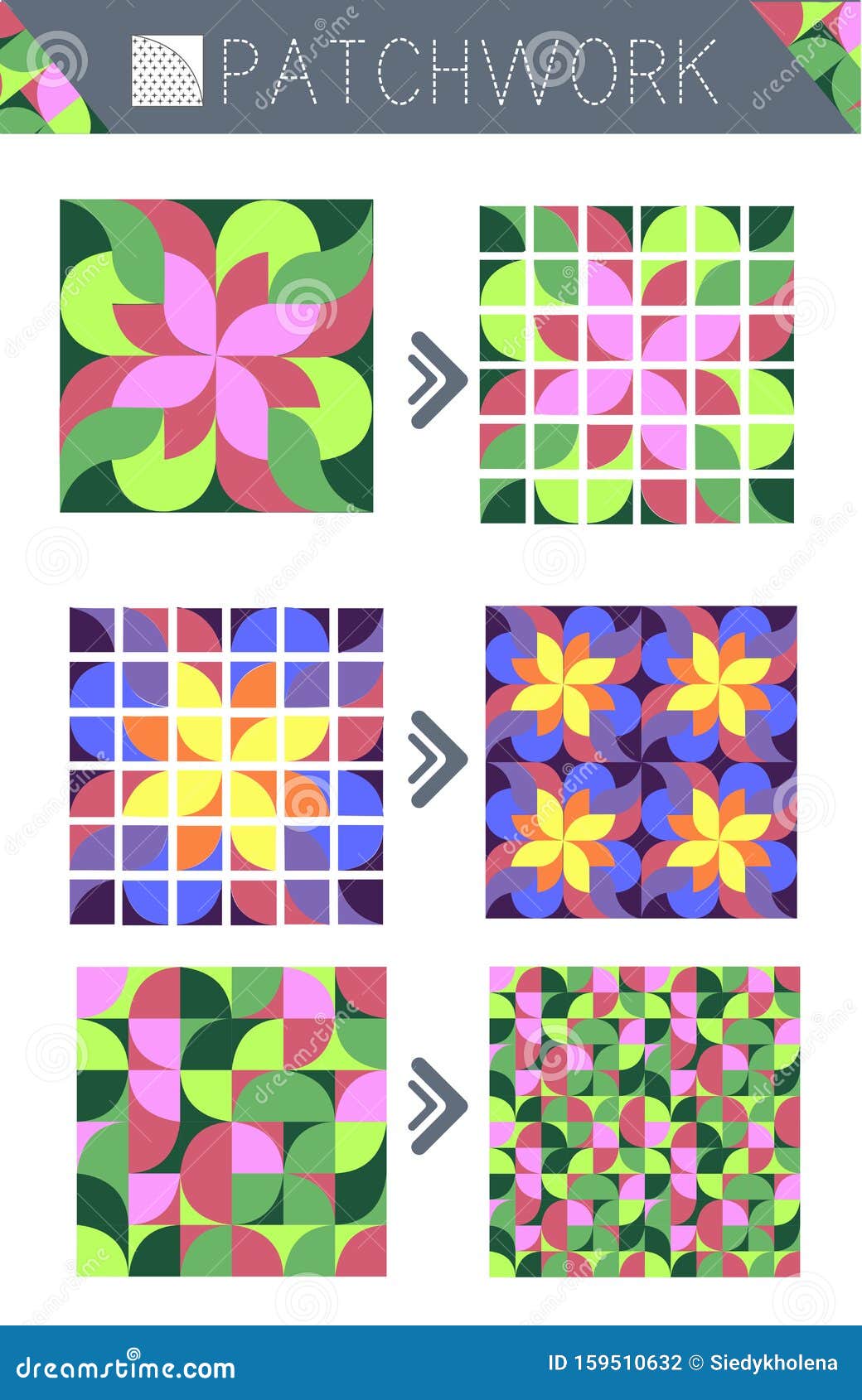 Patterns for patchwork stock illustration. Illustration of handmade ...