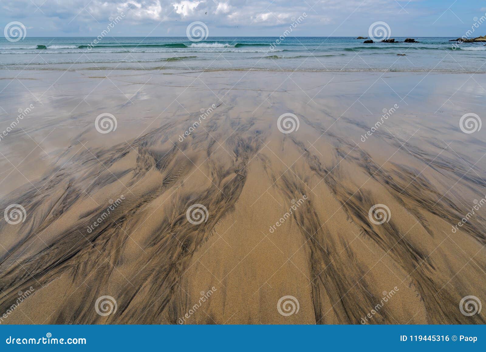 Patterns on the Sand on Cornish Coastline Stock Photo - Image of ...
