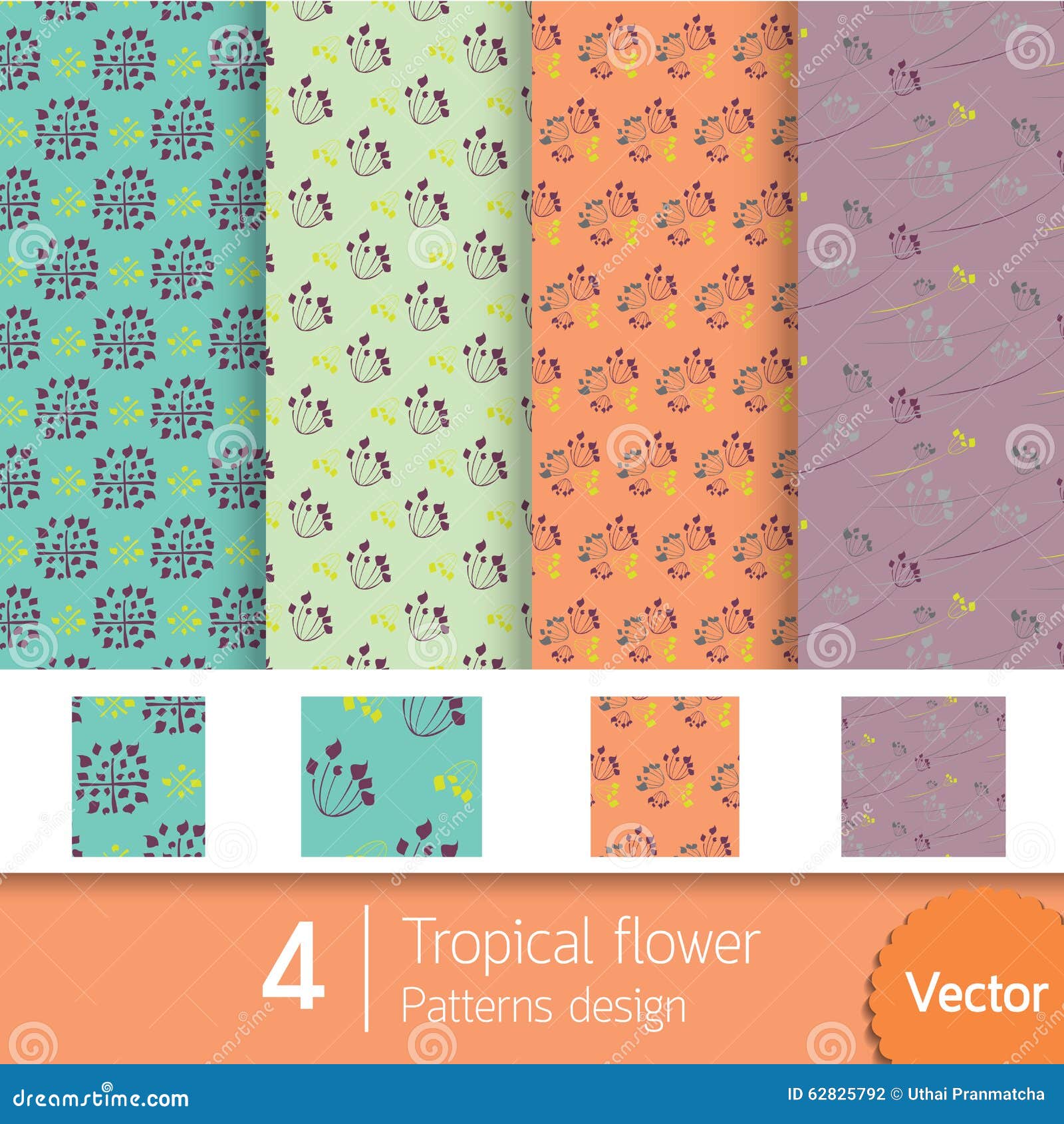 4 Patterns of Tropical Design with Colors of Tone Stock Vector ...