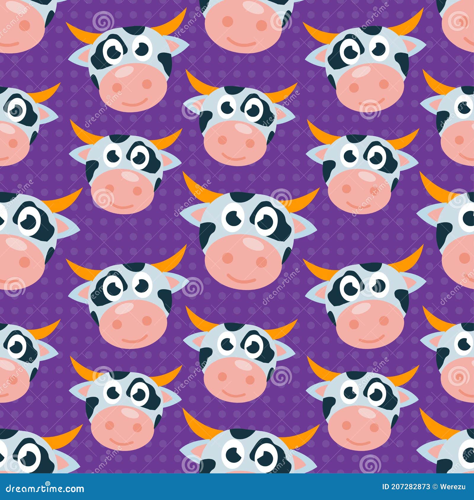 Cute Cow Head Seamless Pattern Vector Illustration in Flat Style Stock ...
