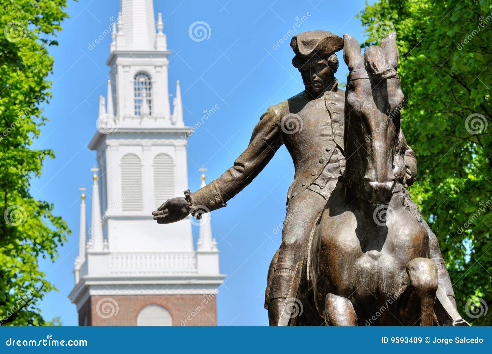 Paul Revere and Old North Church Stock Image - Image of bronze ...