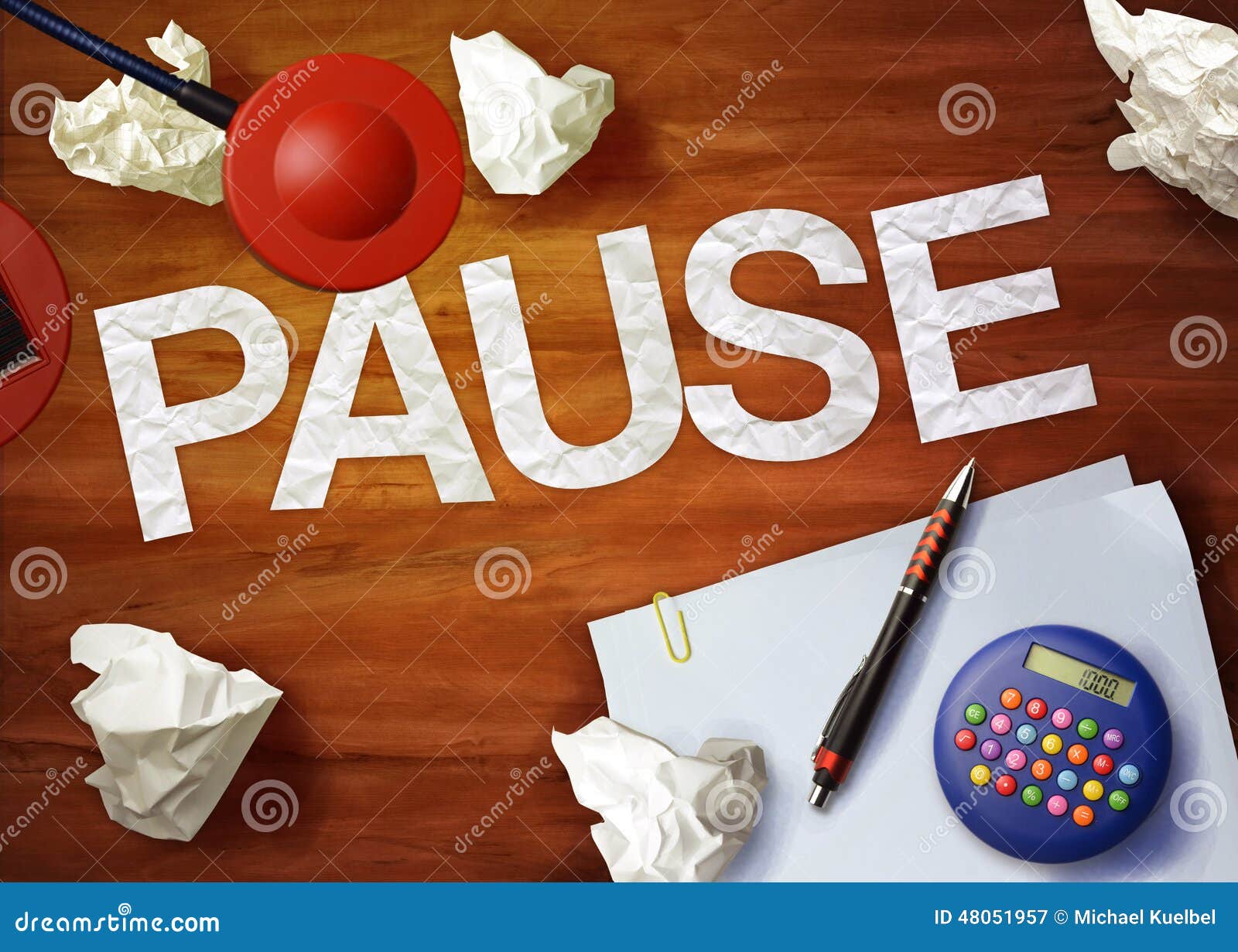 Pause Desktop Memo Calculator Office Think Organize Stock Image - Image ...