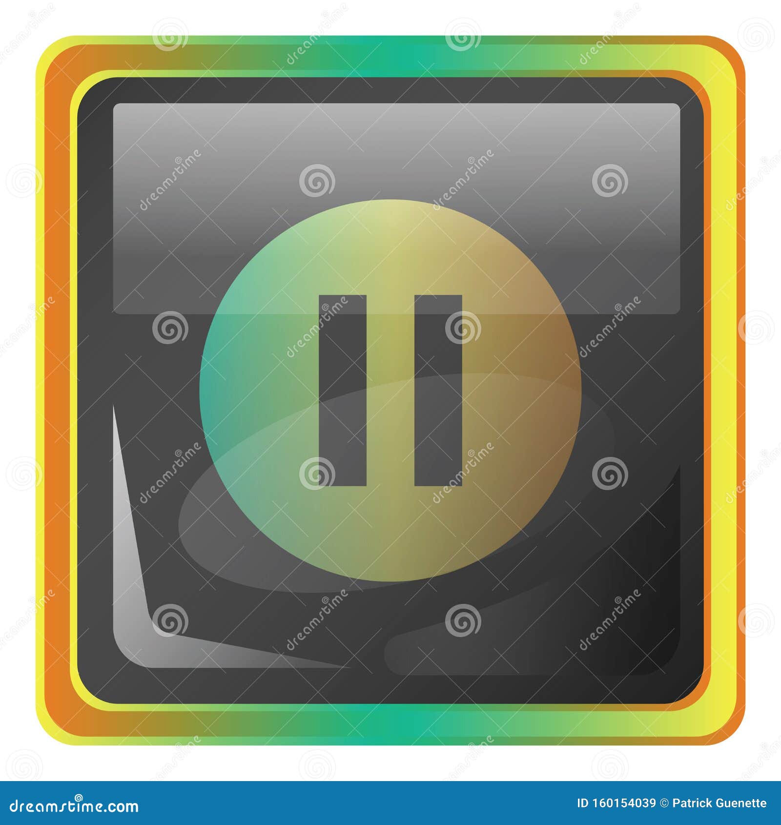 Pause Grey Square Vector Icon Illustration with Yellow and Green ...