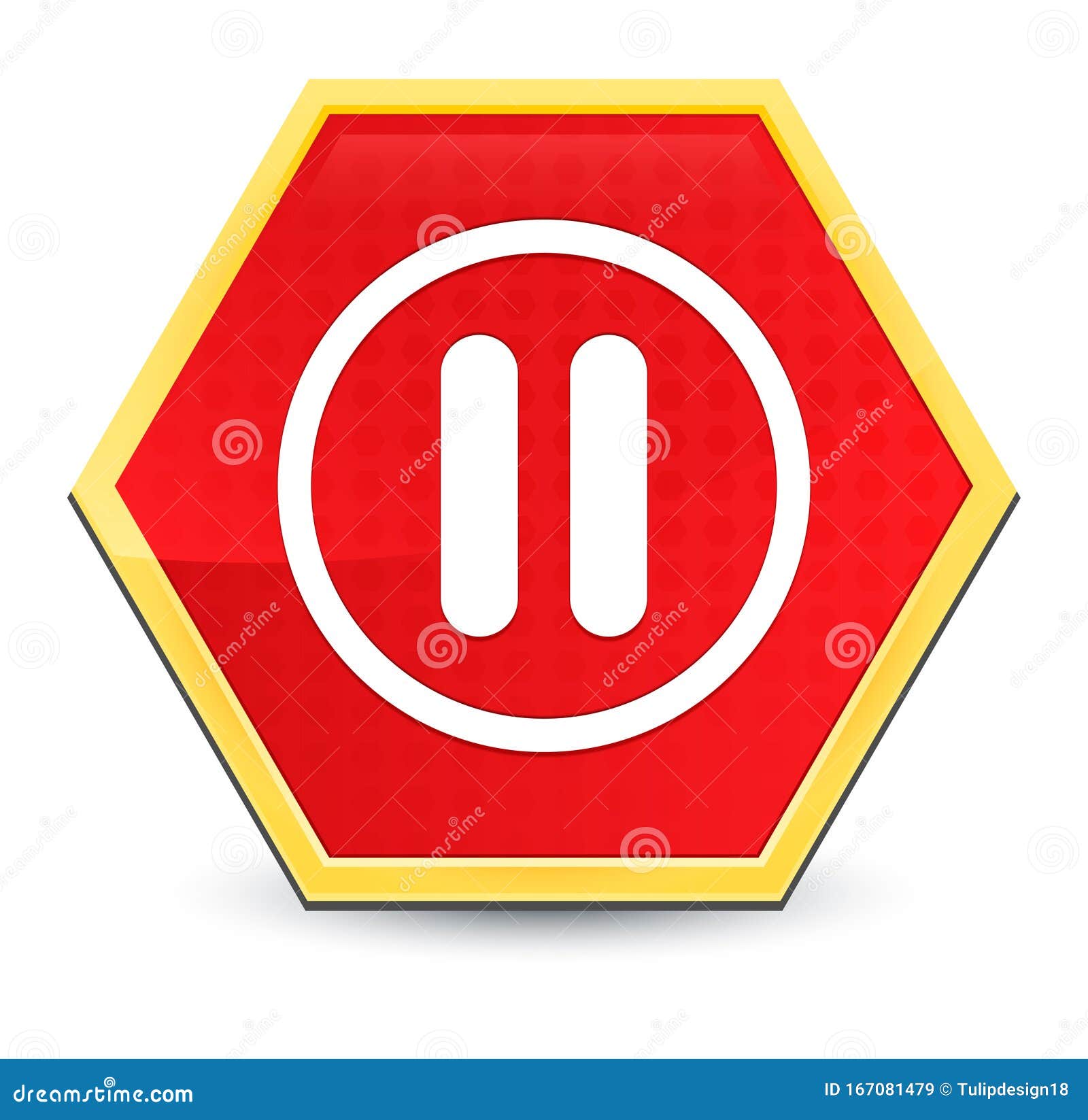 Pause Icon Abstract Red Hexagon Button Bright Yellow Frame Elegant ...