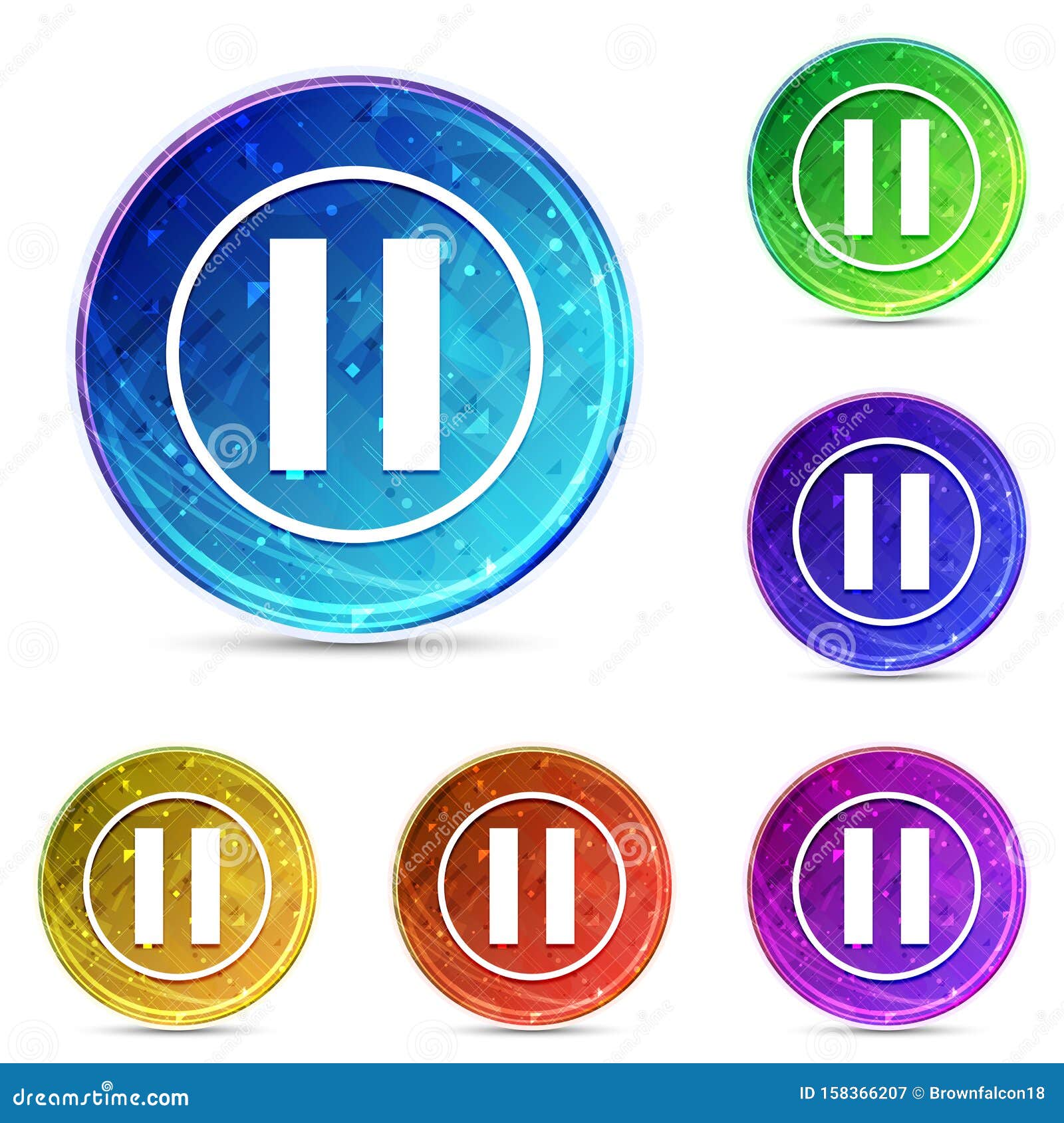 Pause Icon Digital Abstract Round Buttons Set Illustration Stock Vector ...