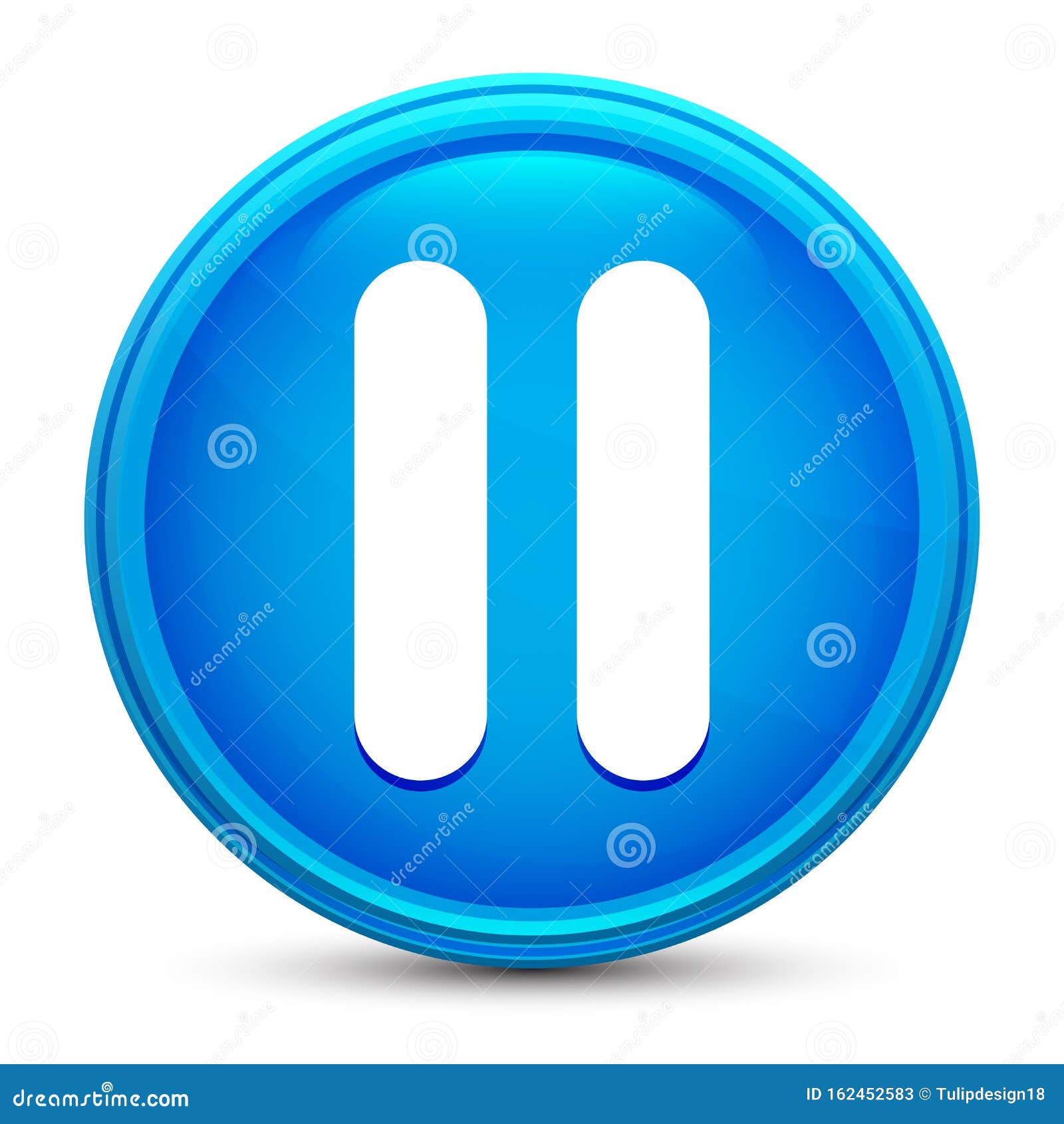 Pause Icon Glass Shiny Blue Round Button Isolated Design Vector ...